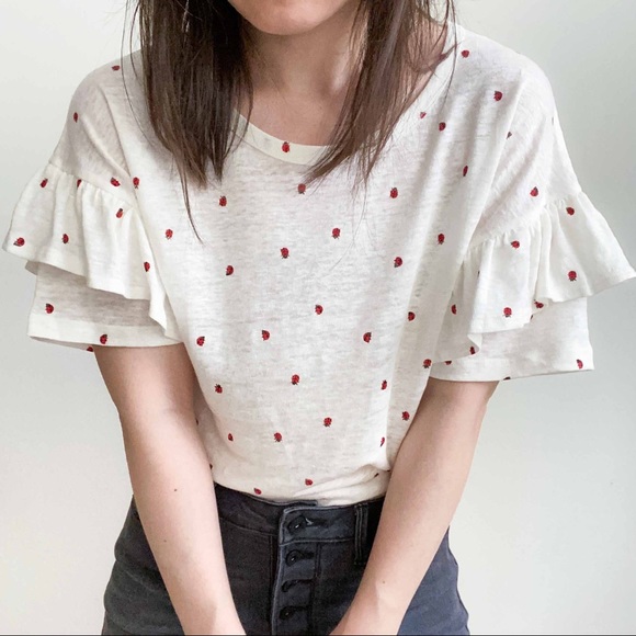 SmilingBear | Tops | Nwt 0 Linen Ladybug Print Knit Top In White | Poshmark